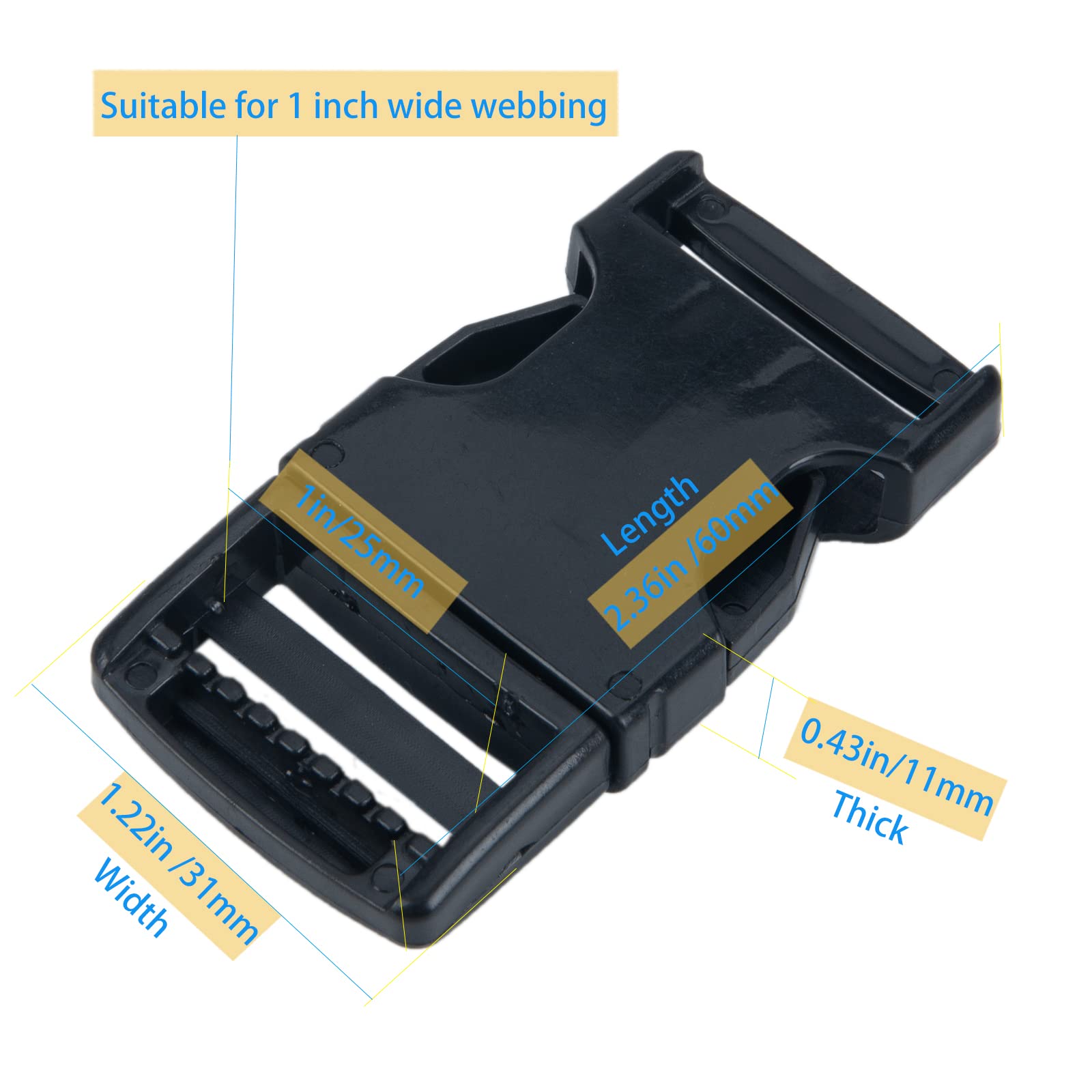 Snapklik.com : 1 Inch Plastic Buckles For Straps 40pcs Quick Side ...