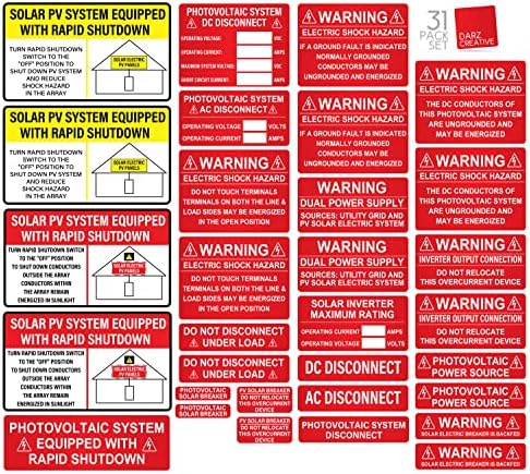 Amazon.com: Solar Label Pack - 31 Solar System PV Safety Labels 2017 ...