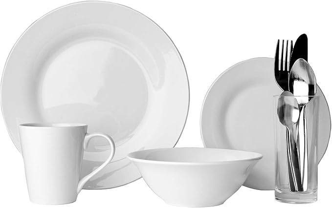 Sabichi 9pc Solo Dining Set, White, Porcelain, Plates, Bowl, Cutlery ...