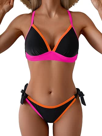 Amazon.com: B2prity Two Piece Bikini Sets for Women V Neck Triangle Bathing Suit Sexy Tie Side ...