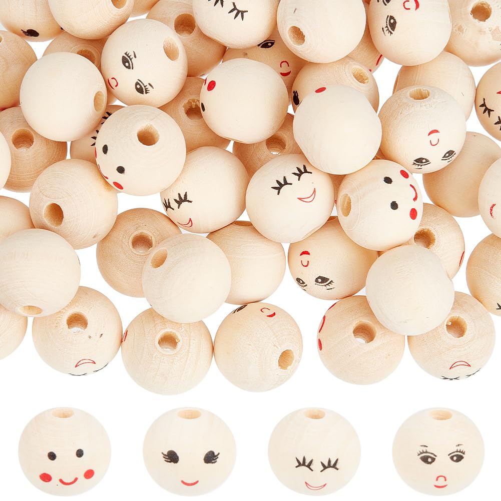 Amazon.com: GORGECRAFT 100Pcs 4 Styles Smile Wooden Beads 20mm Natural ...
