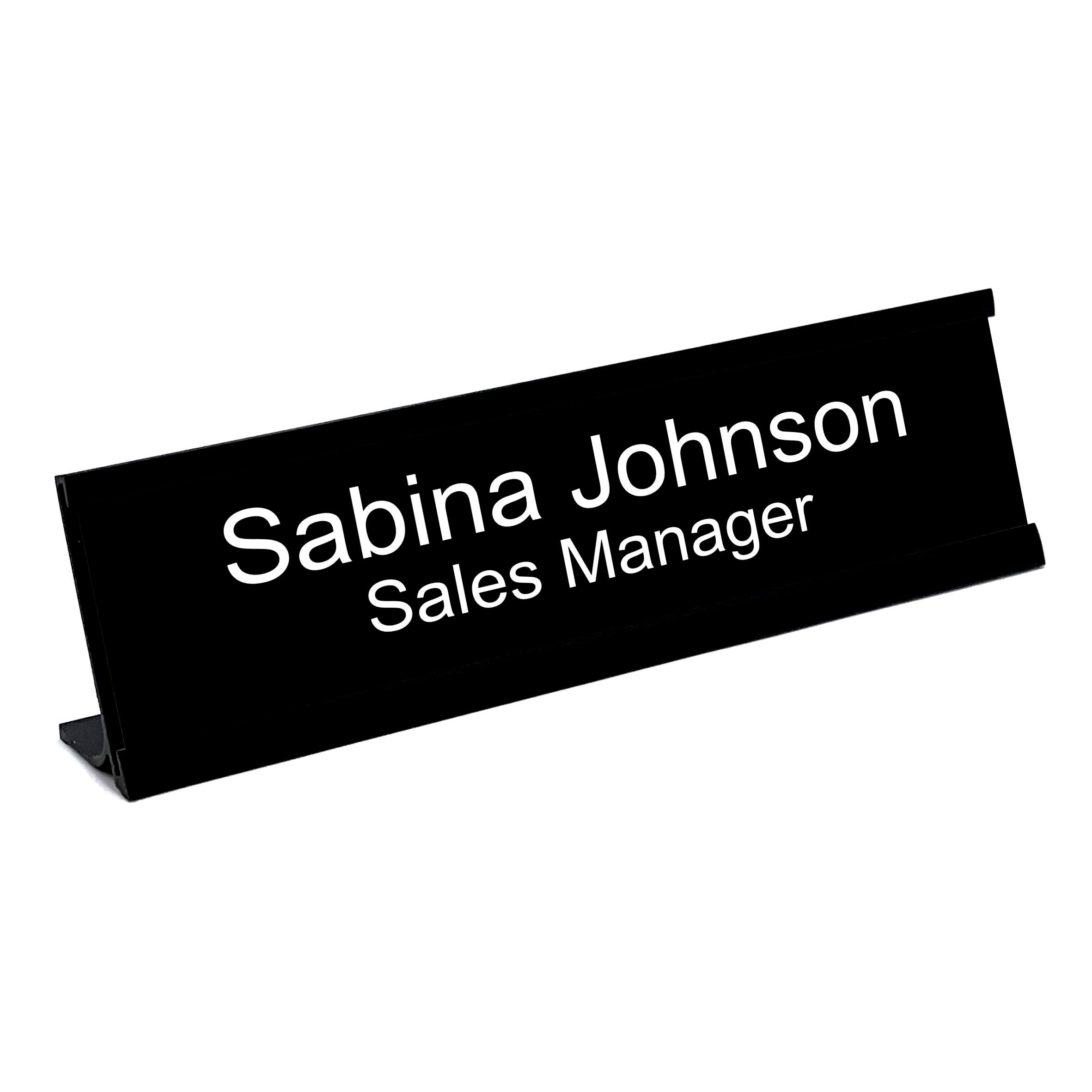 Customised Print Office Desk Sign Personalised Black Name Plate Holder ...