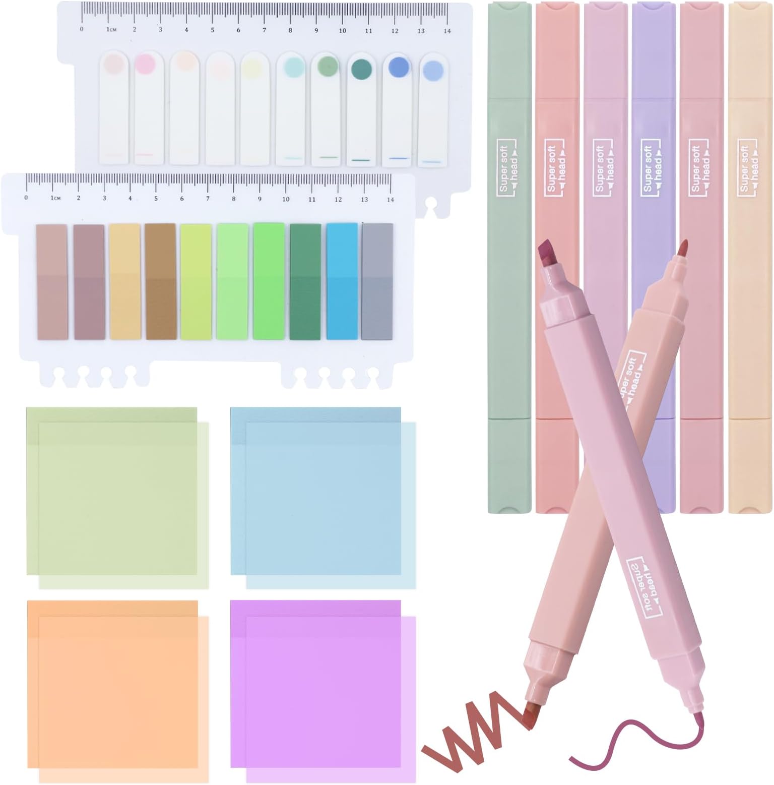 TAIHOBO 600PCS Sticky Notes, 6 Highlighters Pastel with Dual Tip ...
