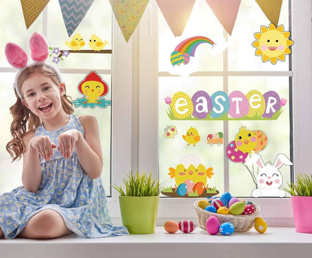 DIYASY 150 PCS Easter Window Clings, Easter Egg Bunny Chicks Window ...