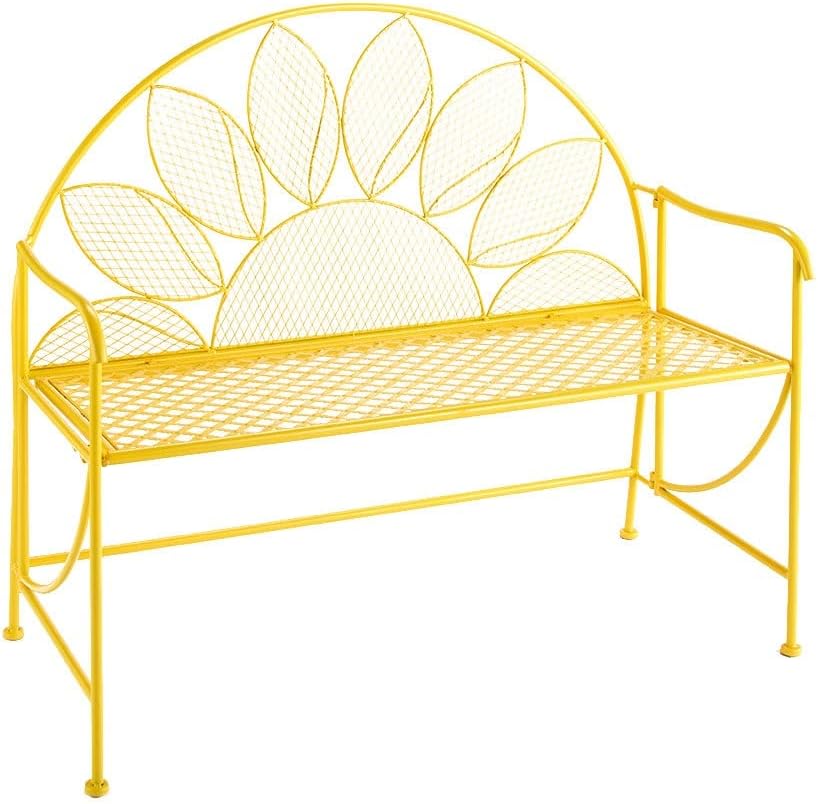 Amazon.com: Yellow Metal Sunflower Garden Bench - Outdoor Home Floral ...