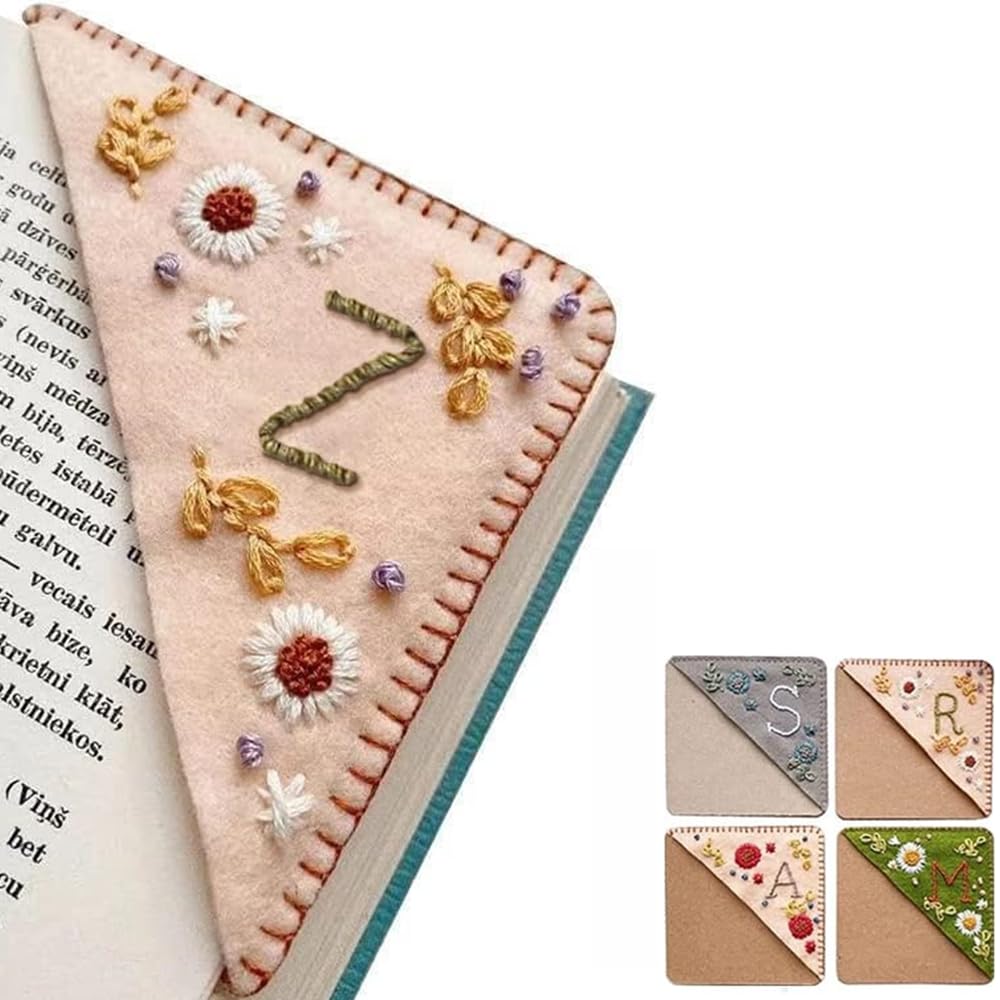 Amazon.com: Personalized Hand Embroidered Corner Bookmark 26 Letters ...