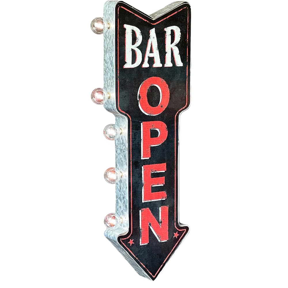Bar Open Double-Sided Marquee Sign With Vintage Print And LED Bulbs ...
