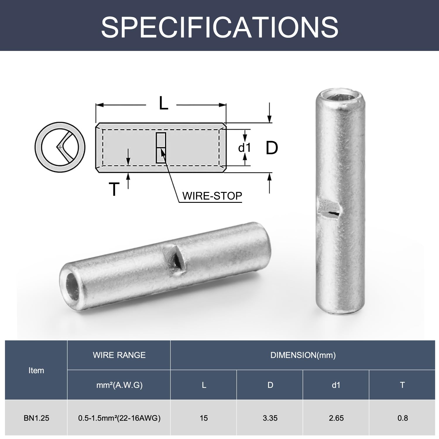 Snapklik.com : Chanzon 120pcs 22-16AWG Non Insulated Butt Connectors ...