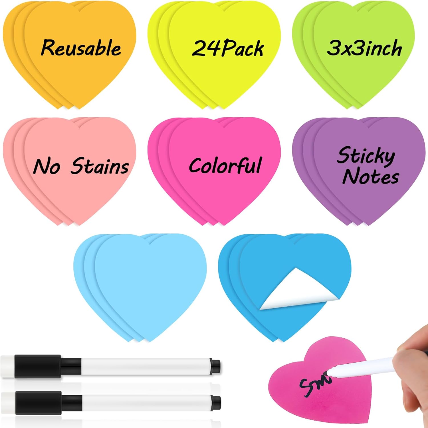 Amazon.com : Tenceur 24 Pcs Reusable Sticky Notes Dry Erase Board ...