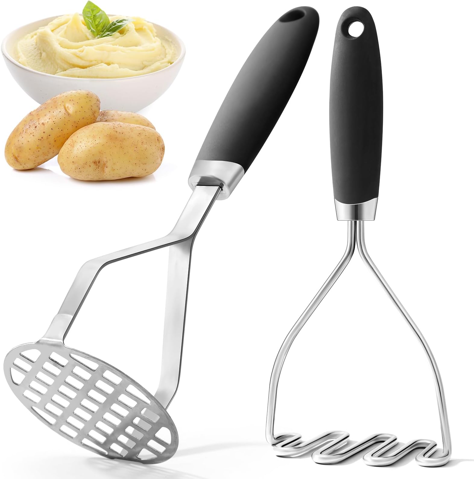 Amazon.com: 2PCS Potato Masher,Stainless Steel Mashed Potatoes Masher ...
