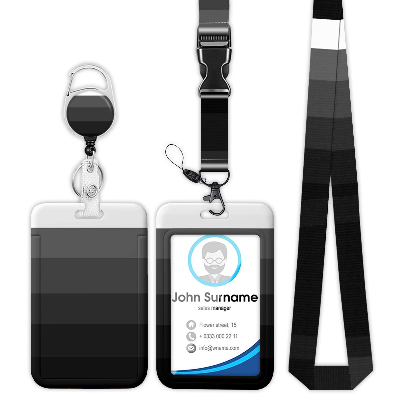 Amazon.com : Grey Black Badge Holder with Lanyard, Lanyards for ID ...