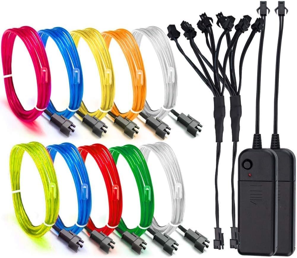EL Wire Kit Pack of 8 - Blue Red White Green Pink Lemon Green Yellow ...