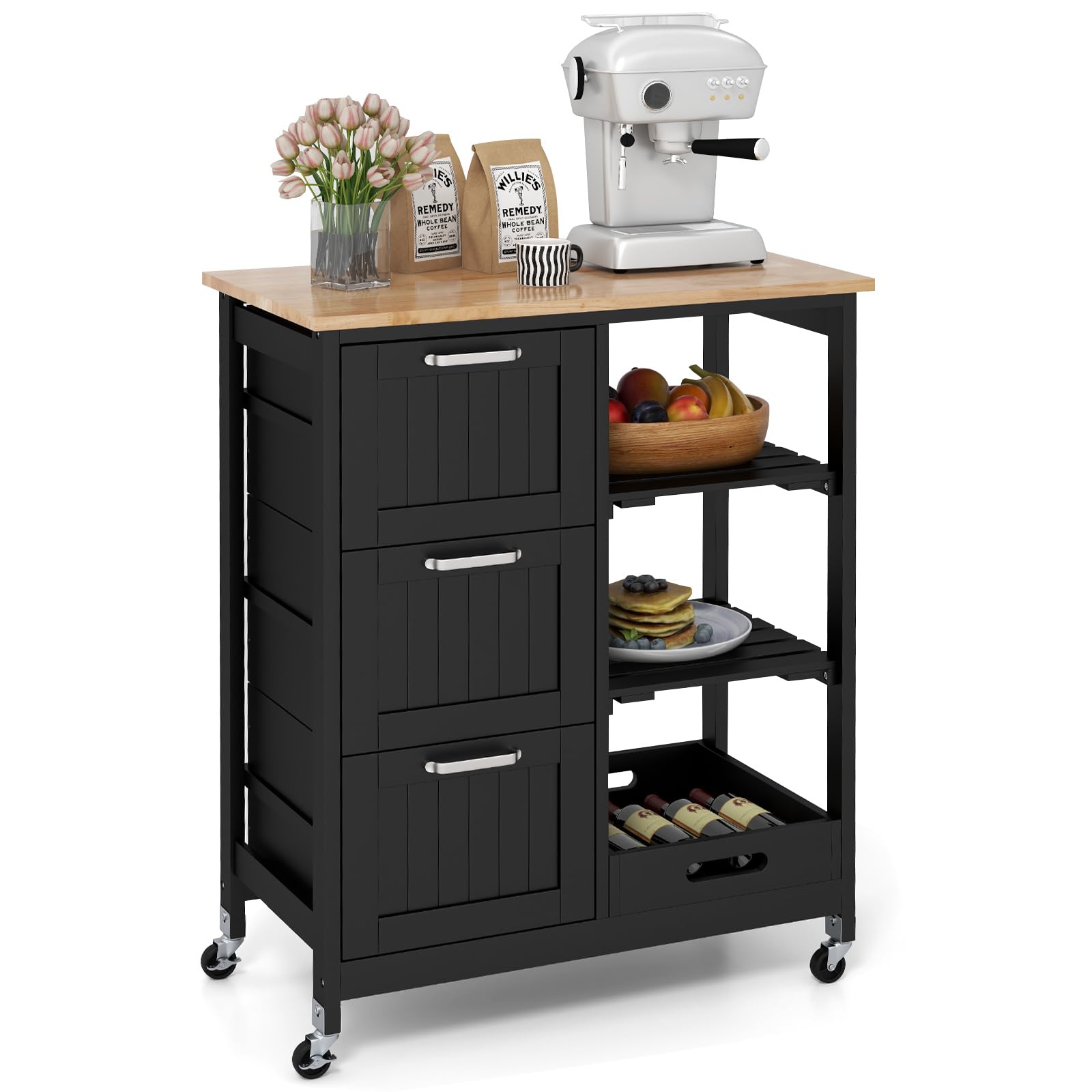 Amazon.com: HAPPYGRILL Kitchen Island Cart on Wheels w/Storage, Utility ...