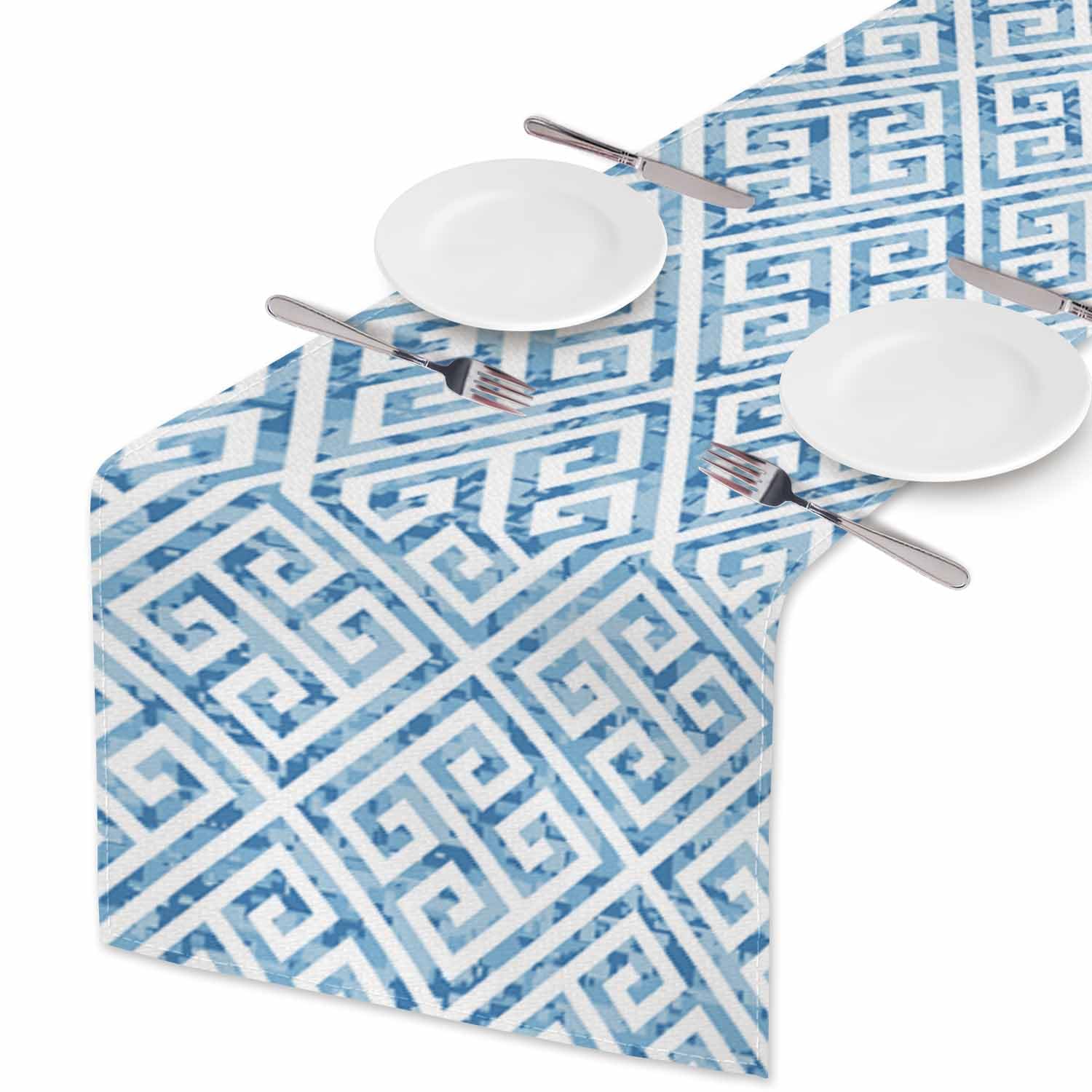Amazon.com: HOSNYE Table Runner Water Themed Greek Key Pattern,Cotton ...