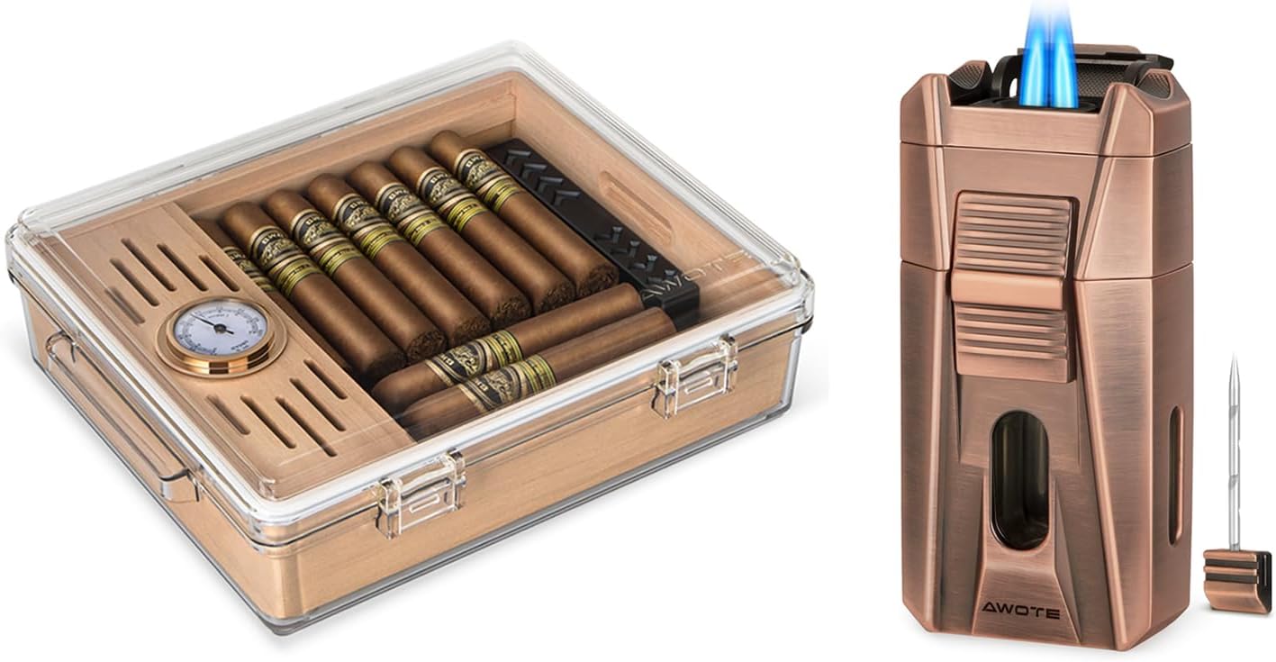 Amazon.com: Acrylic Cigar Humidor with Cedar Tray and Cigar Lighter ...