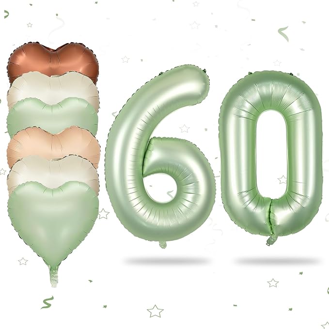 Amazon.com: Biapian 40 Inch Sage Green Number 60 Balloons, Large Foil ...