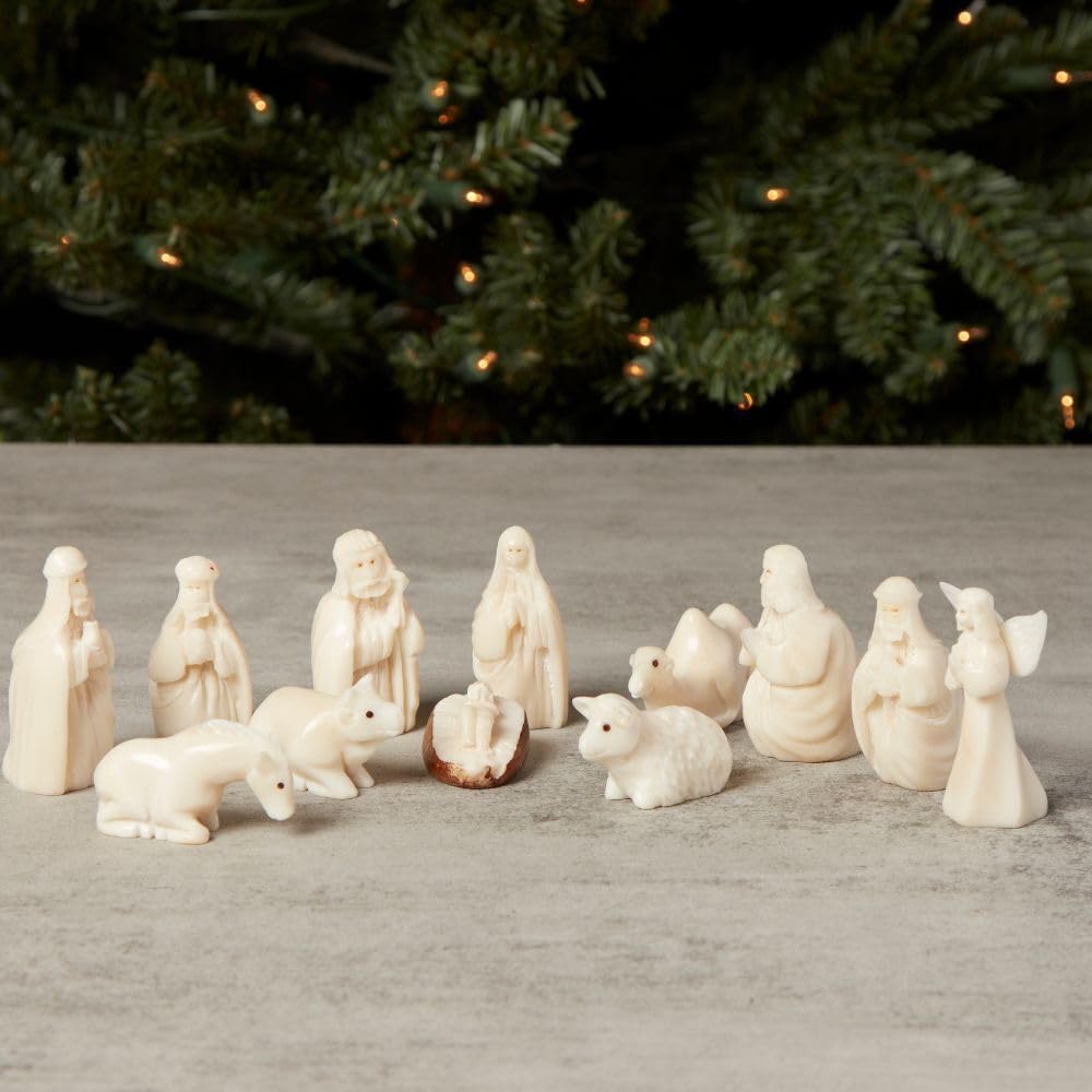 Amazon.com: Dear Holidays Mini Tagua Ivory Tabletop Nativity Manger ...