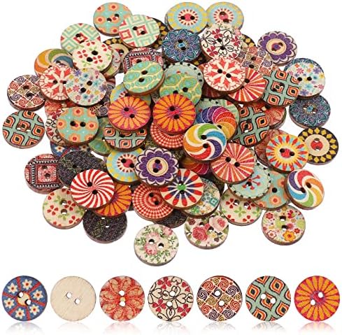 100PCS Wooden Buttons for Crafting, Assorted Vintage Round Knitting ...