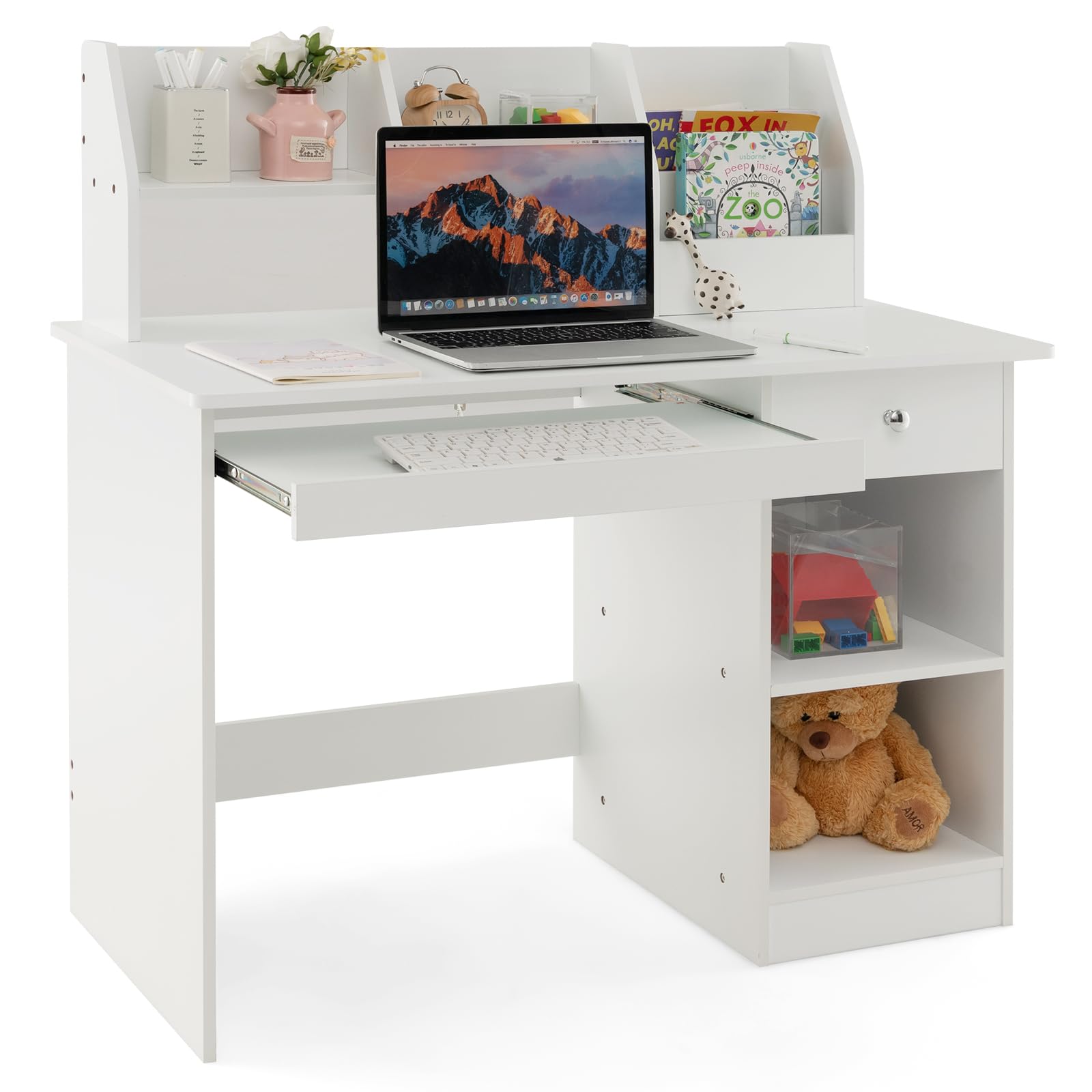 Amazon.com: Costzon Kids Desk, Wooden Children Study Desk with Hutch ...