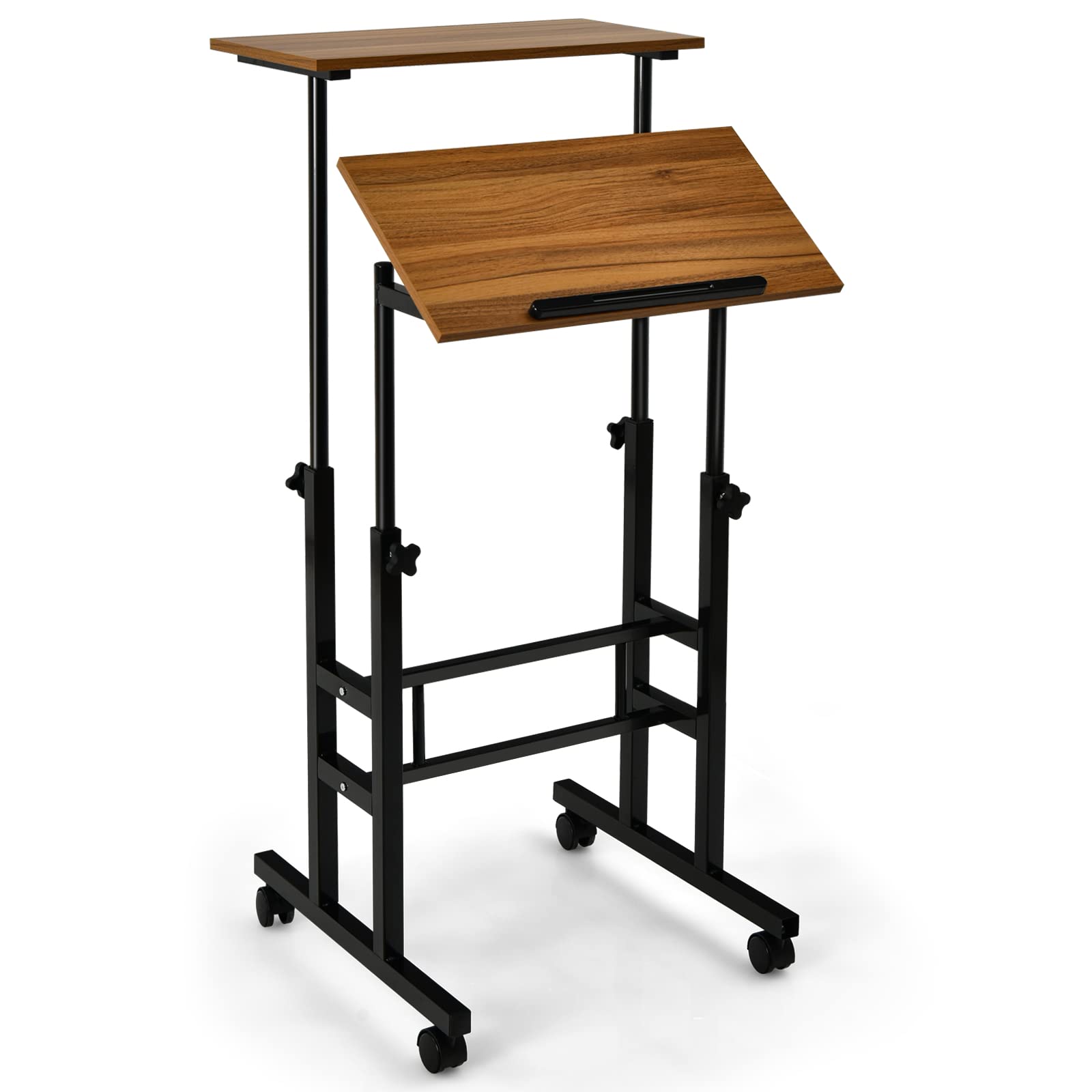 SFAREST Mobile Computer Desk, Height Adjustable Standing Desk PC Laptop ...