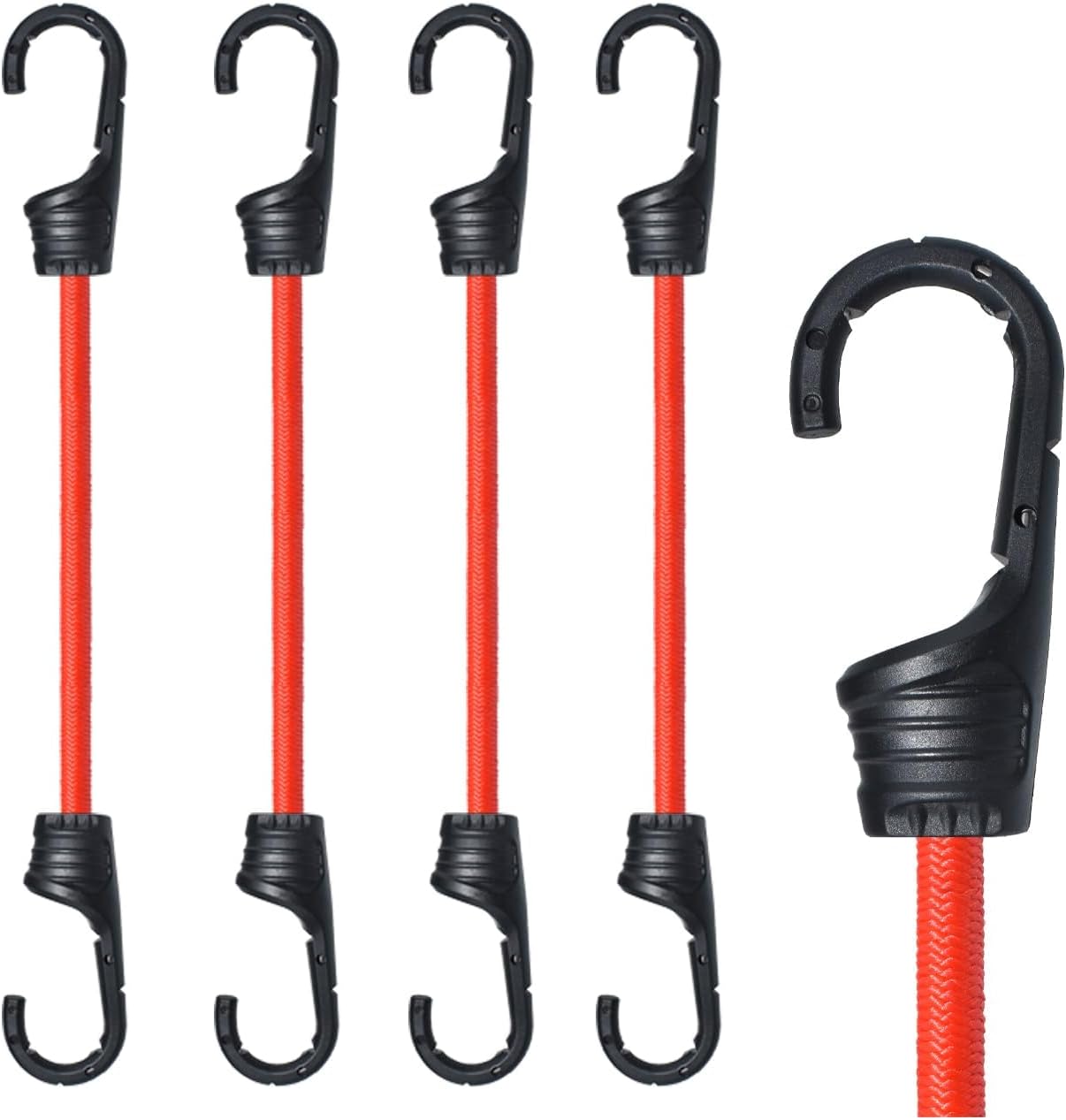MARRTEUM 12-Inch Bungee Cords with Hooks Red Elastic Rope Straps for ...