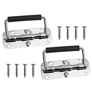 2pcs Stainless Spring Folding Handle, with Rubber Grip Metal Lifting ...