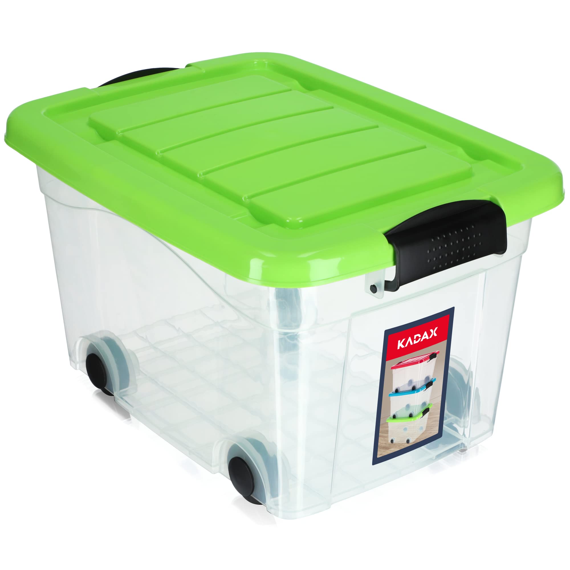 KADAX Plastic Container with Wheels, 20 Litres, Green Plastic Storage ...
