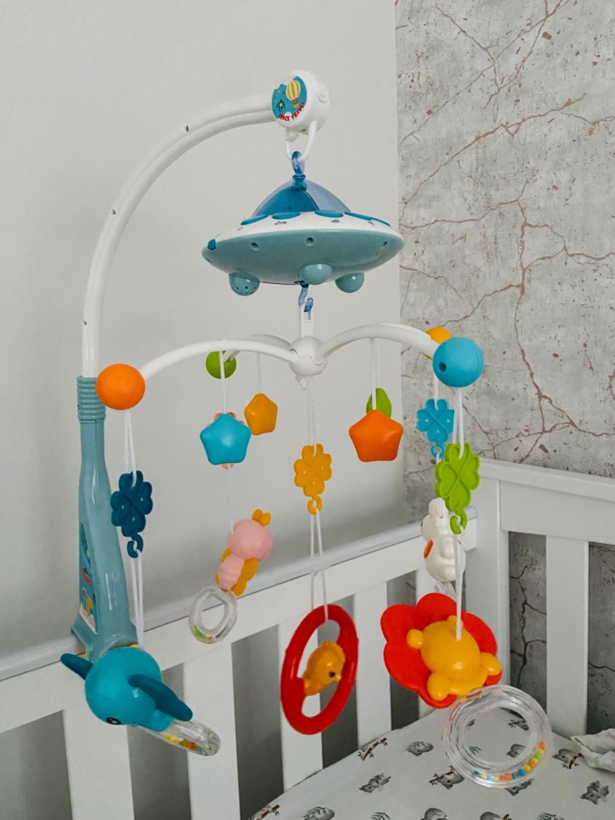 Baby Musical Crib Mobile,Crib Mobile Arm Holder with Night Lights and ...