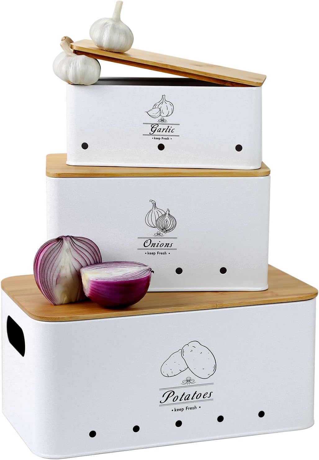 Amazon.com: CyanCloud 3 Pack Potato Storage, Metal Onion and Potato ...