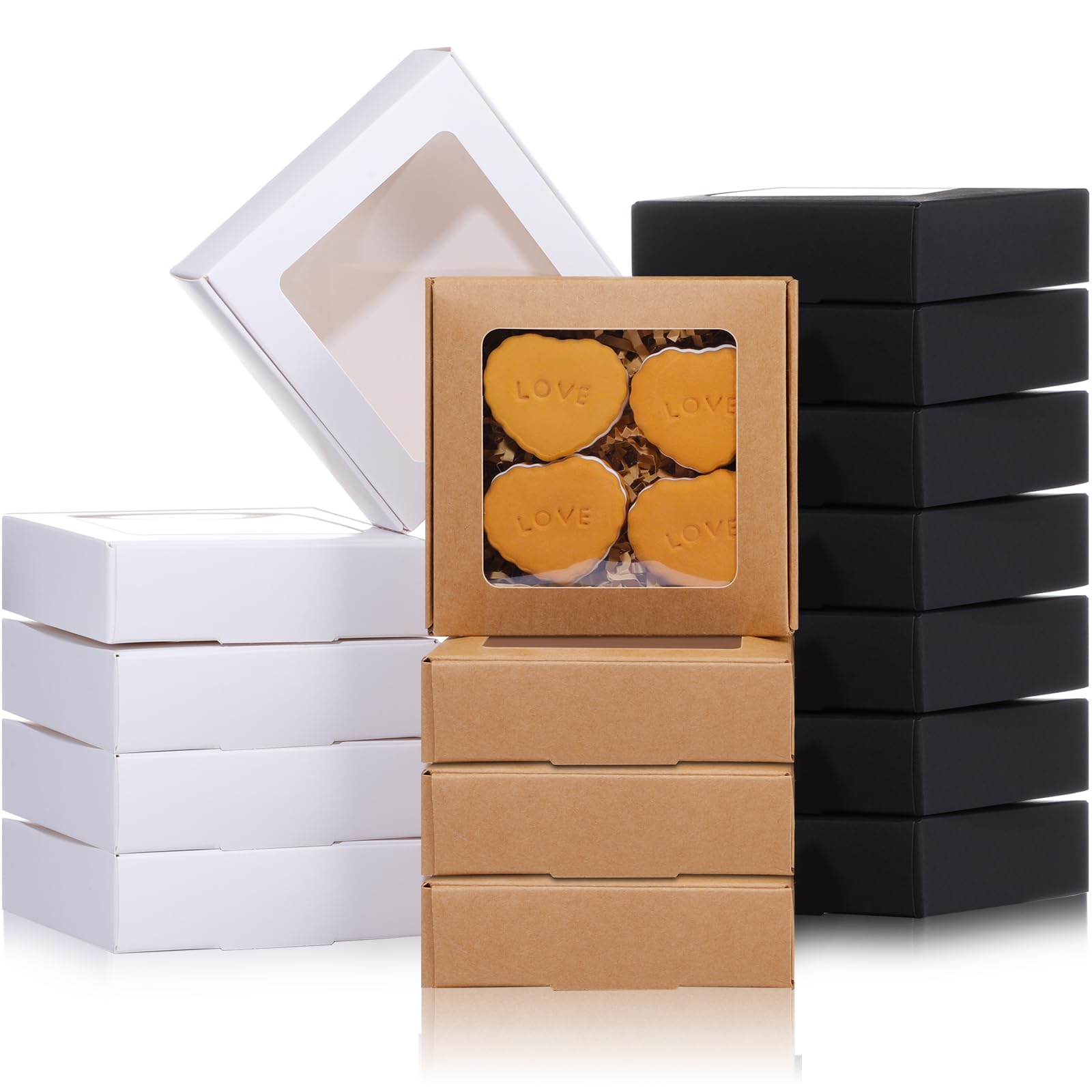Amazon.com: Zonon 30 Pcs Kraft Paper Boxes with Window 4.13 x 4.13 x 1. ...