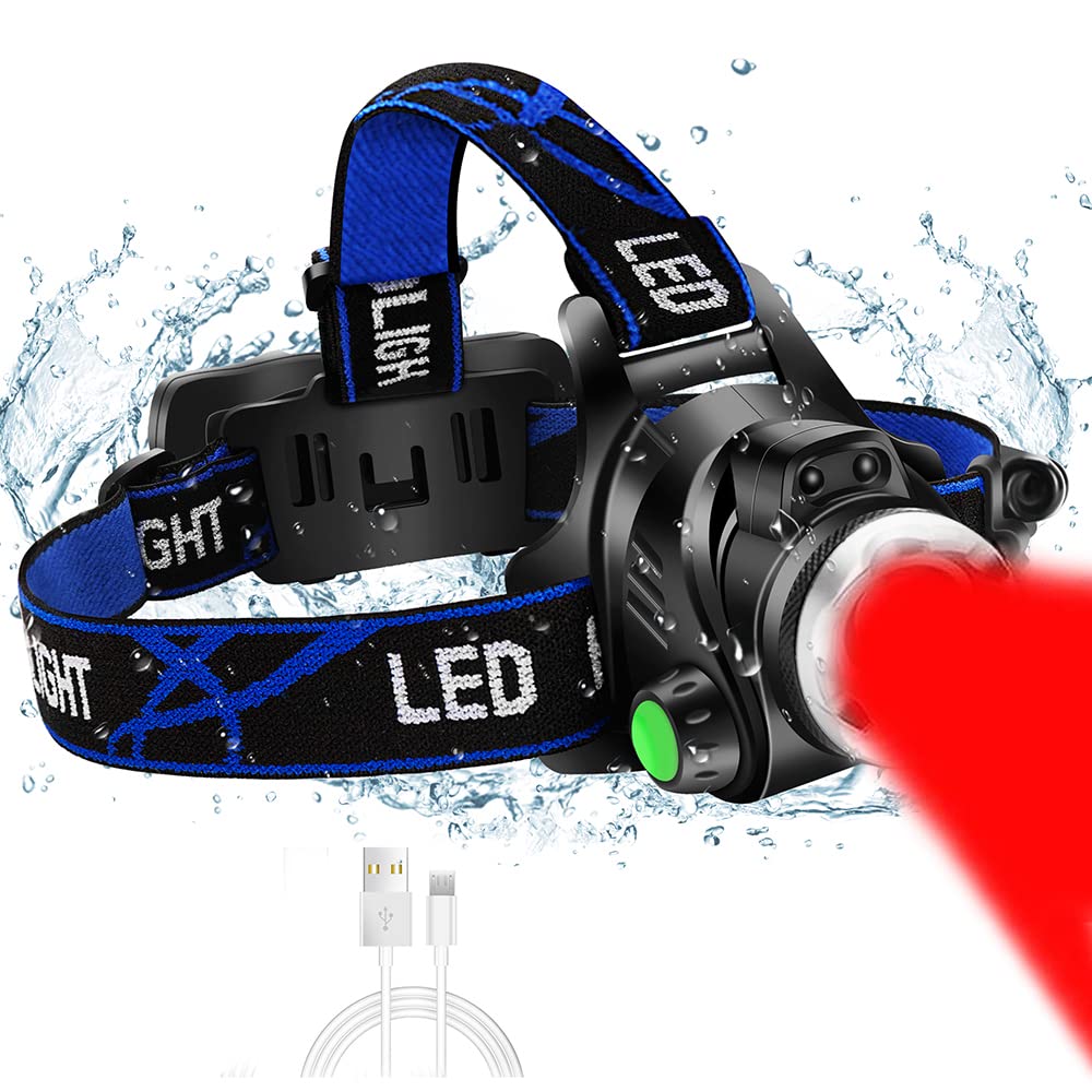 Red Light Headlamp, USB Rechargeable Headlamp, Zoomable Waterproof Red ...