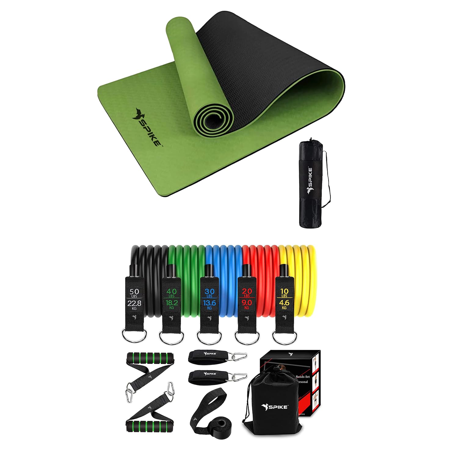 Spike Latex Resistance Band Set and TPE Yoga Mat 11 in 1 for Men and ...