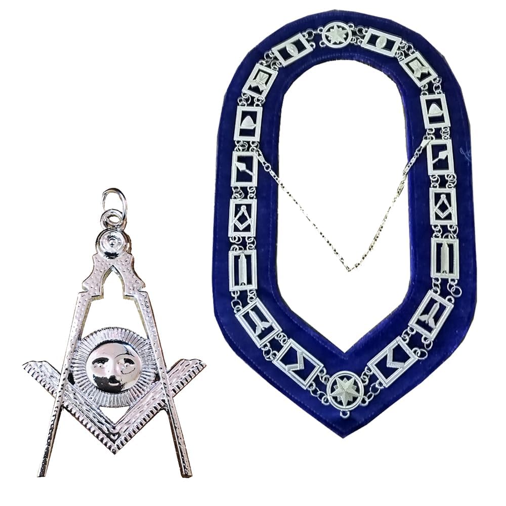 The Lux Masonic Regalia Blue Lodge Senior Deacon Chain Collar, Silver ...