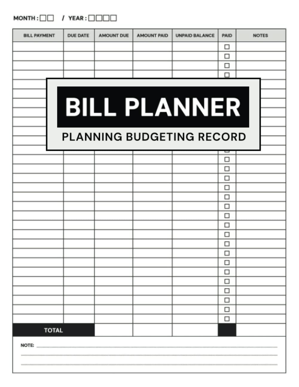 Bill Planner Planning Budgeting Record: Monthly Bill Tracker, Bills ...