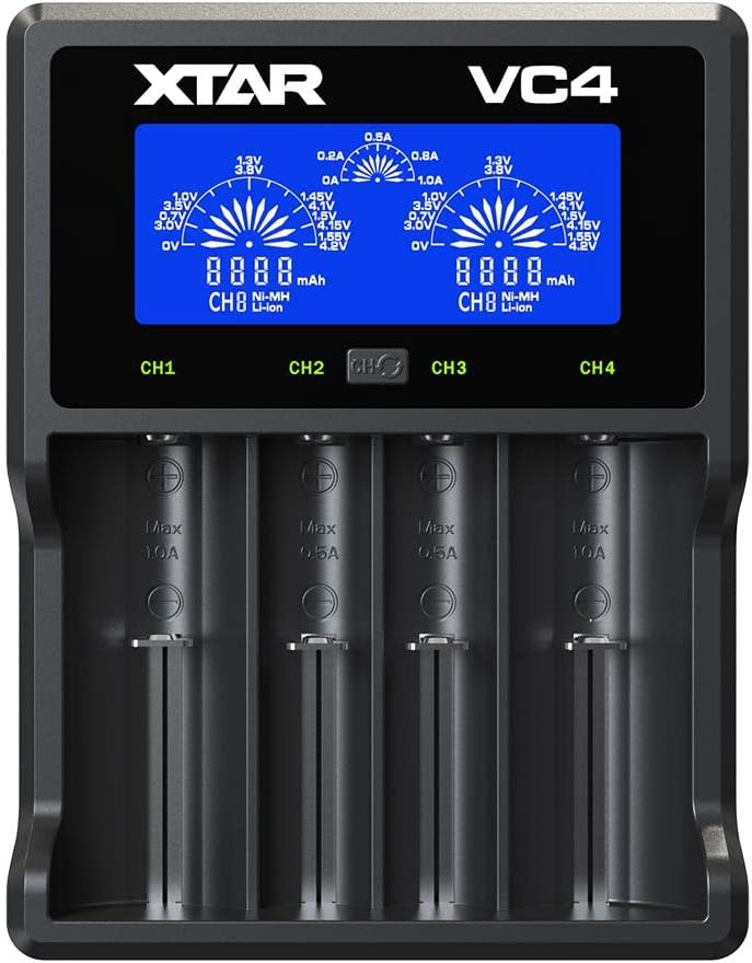 XTAR VC4 LCD 4 Bay Universal 18650 Battery Charger for 3.7V Li-ion Rechargeable Battery 18650 ...