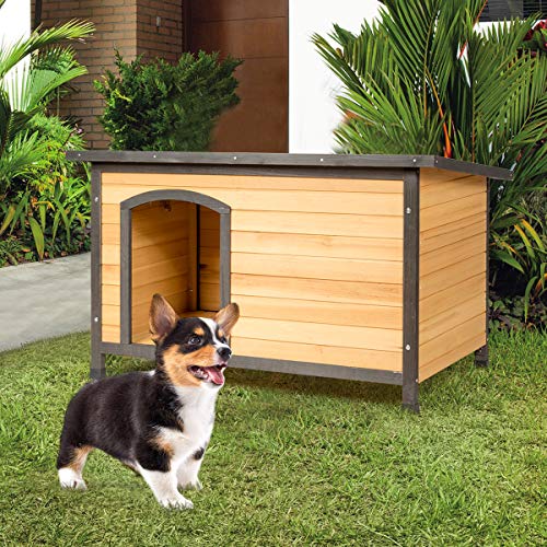 Tangkula Wooden Dog House, Outdoor Weather Resistant Pet Log Cabin, Pet ...
