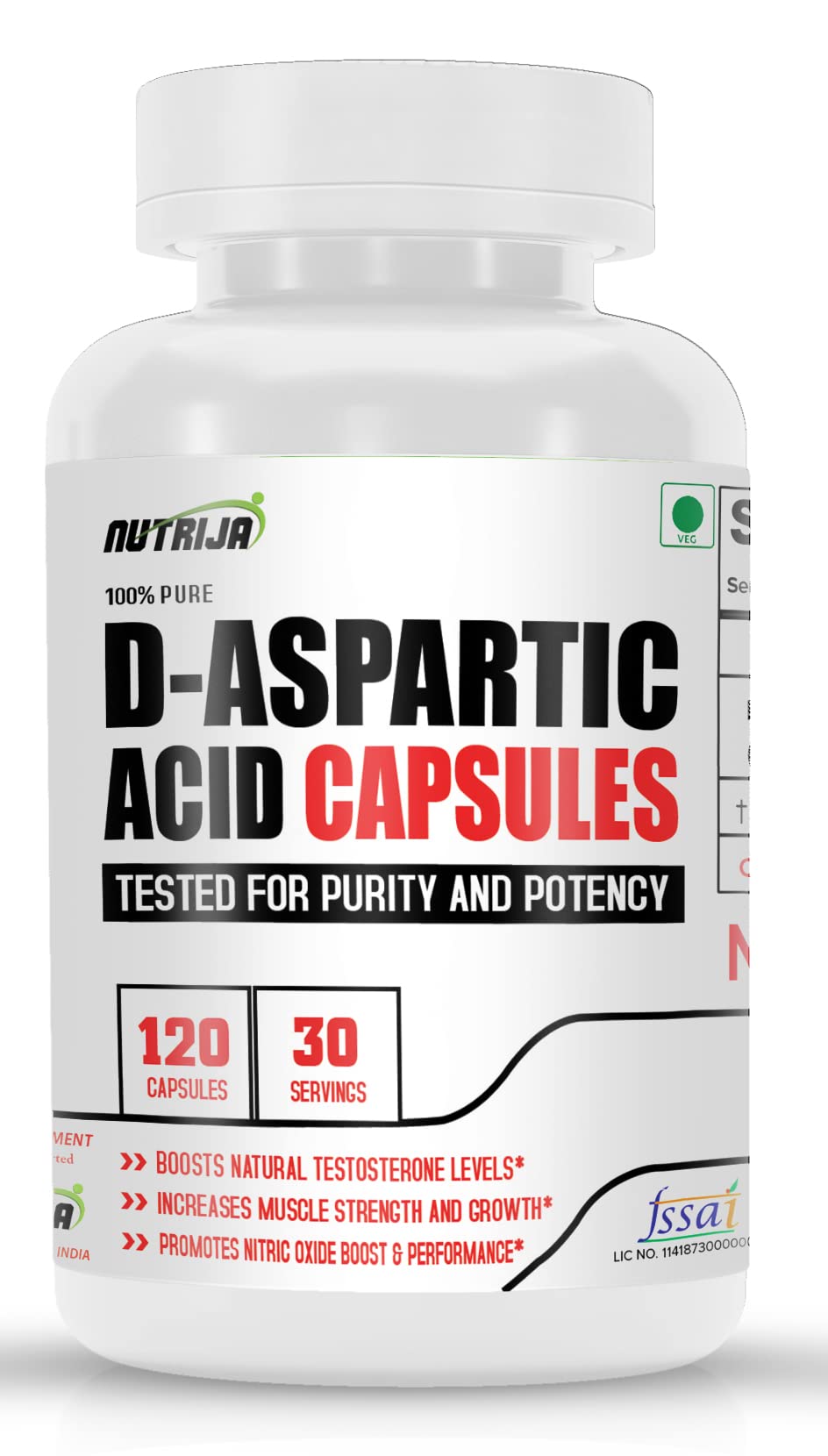 NutriJa D-Aspartic Acid (DAA) Supplement - 120 Capsules : Amazon.in ...