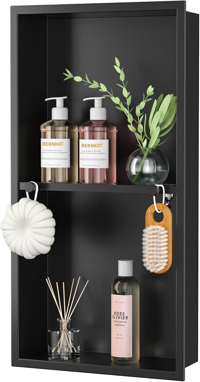 Amazon.com: Bernkot Stainless Steel Shower Niche w/Hooks, Wall Vertical ...