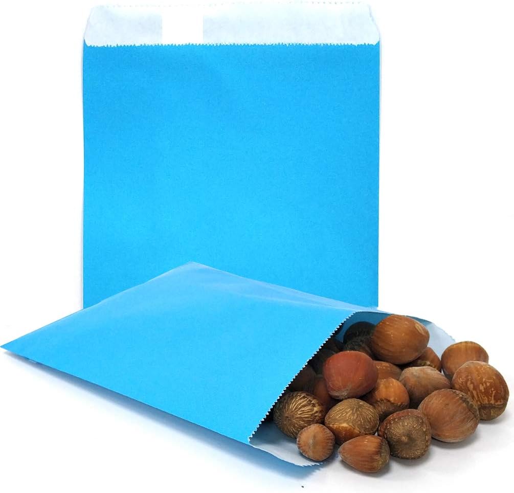 Amazon.com: AZOWA 100 CT Small Paper Treat Sacks Blue 5 x 7 Inches ...
