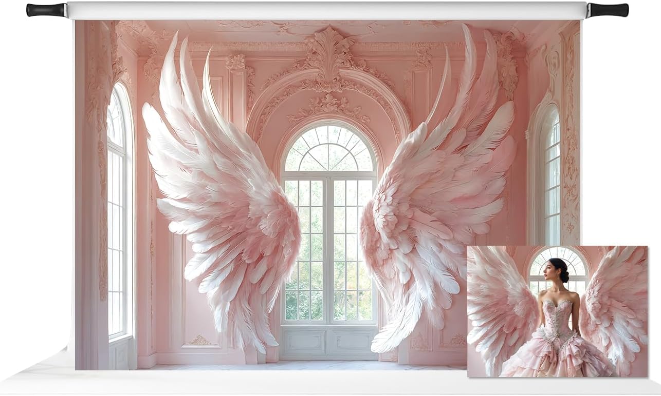 Amazon.com : Kate 7x5ft Pink Wings Backdrop for Maternity Pink Wall ...