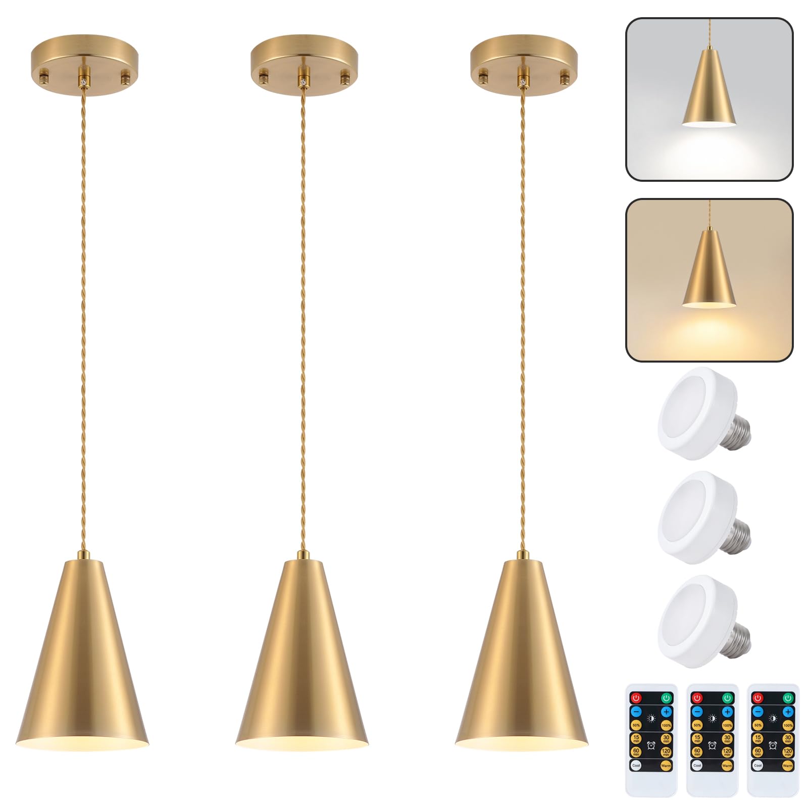 Amazon.com: Dijiahua Gold Battery Operated Pendant Lights Kitchen ...