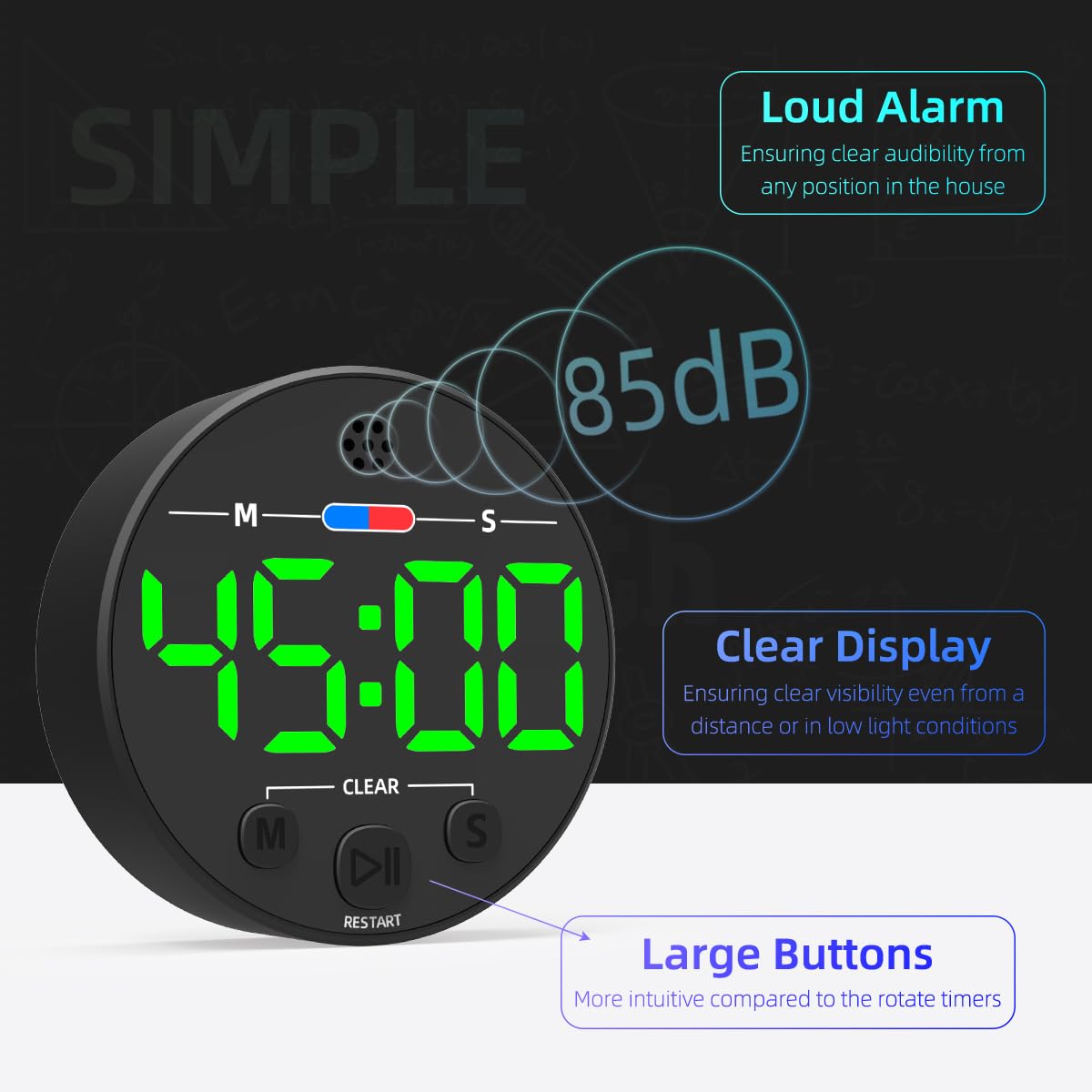 Snapklik.com : Large LED Digital Timer, Magnetic Countdown Loud Timer ...