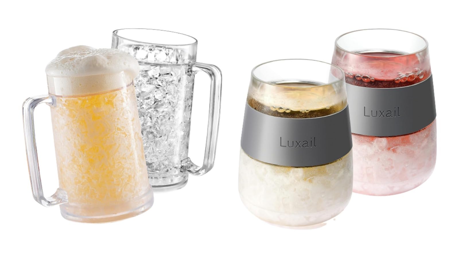 Amazon.com | luxail Freezer Beer and Freeze Wine Mugs With Cooling Gel ...