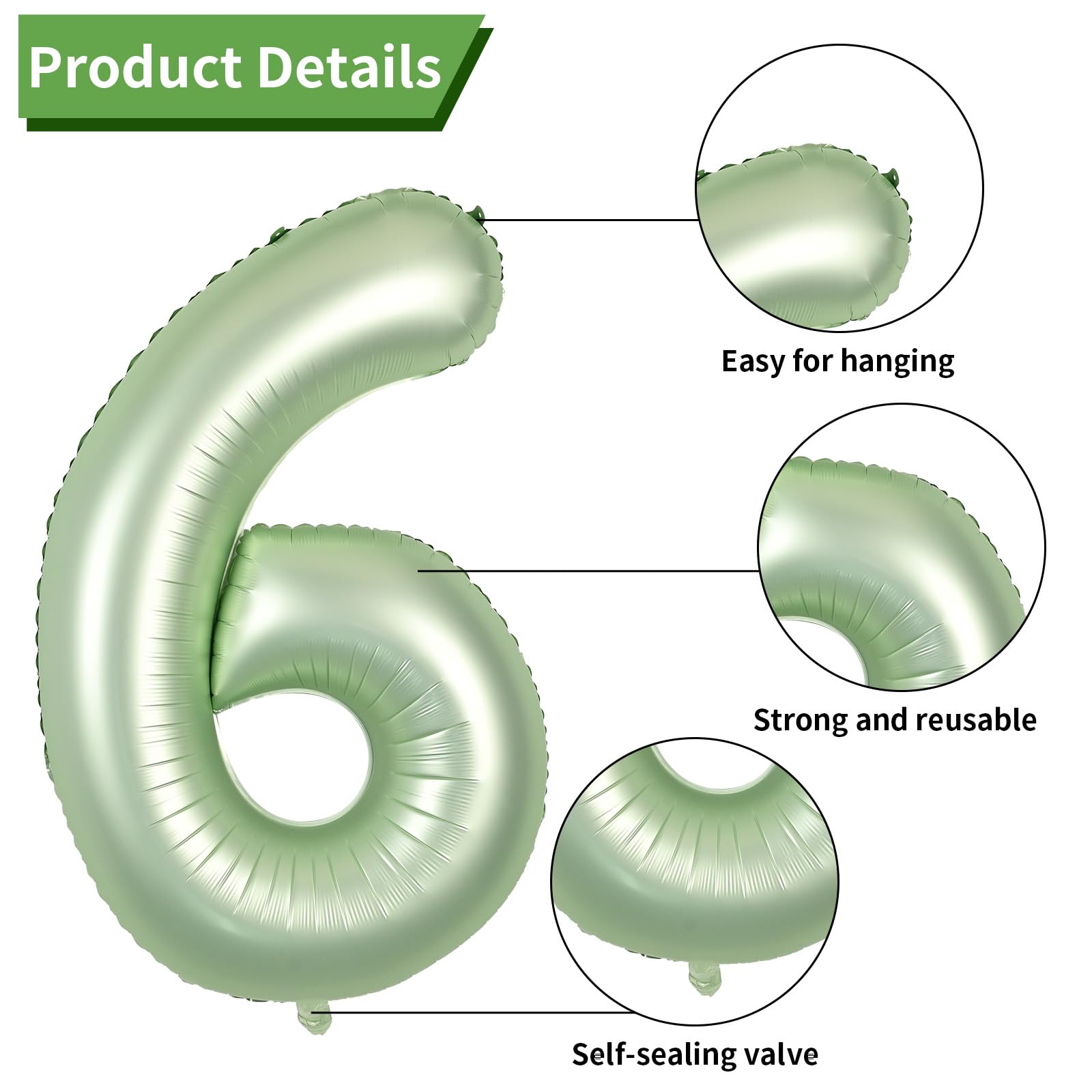Snapklik.com : 40 Inch Sage Green Number 6 Balloon, Olive Green 6th ...