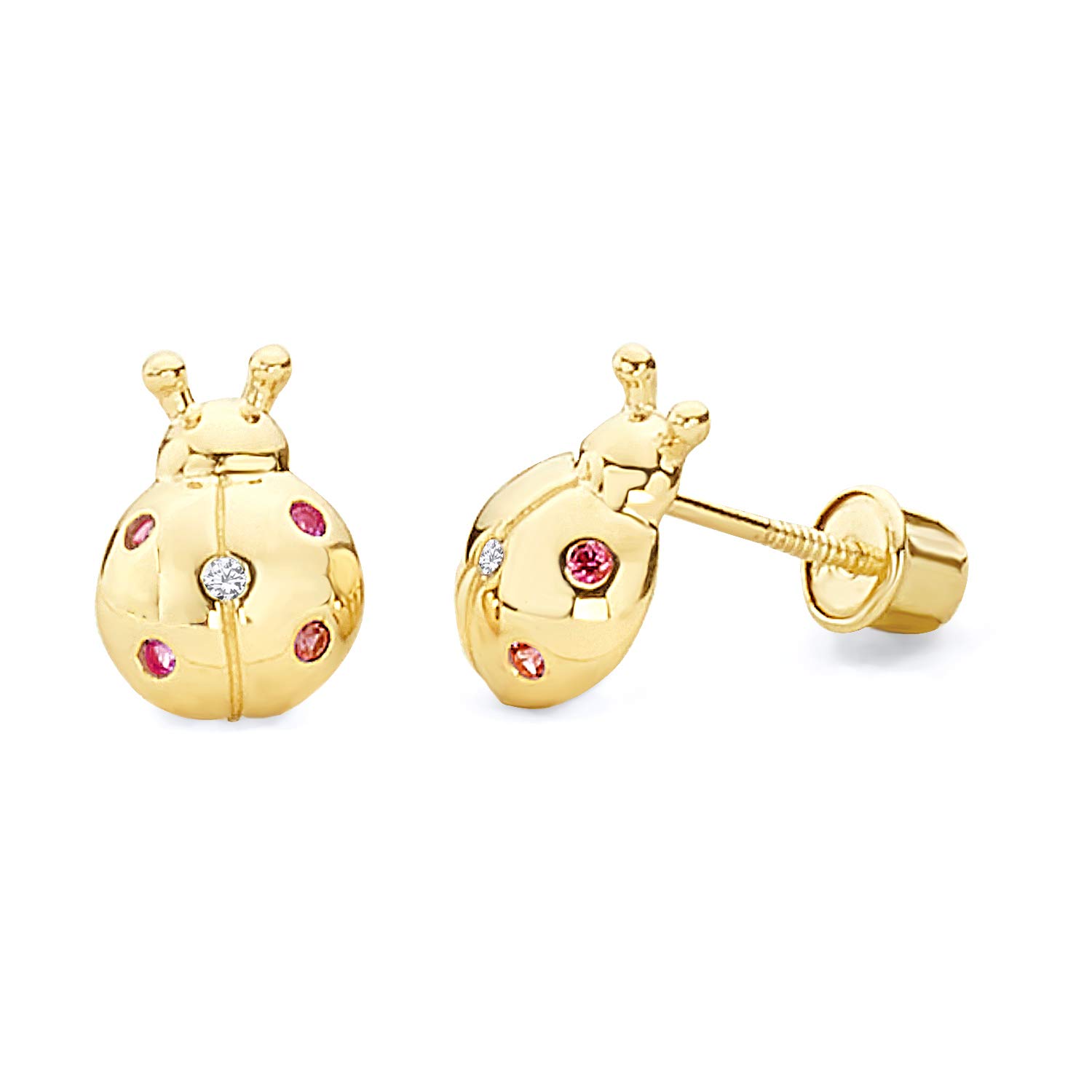 Amazon.com: Wellingsale 14K Yellow Gold Polished Ladybug Stud Earrings ...