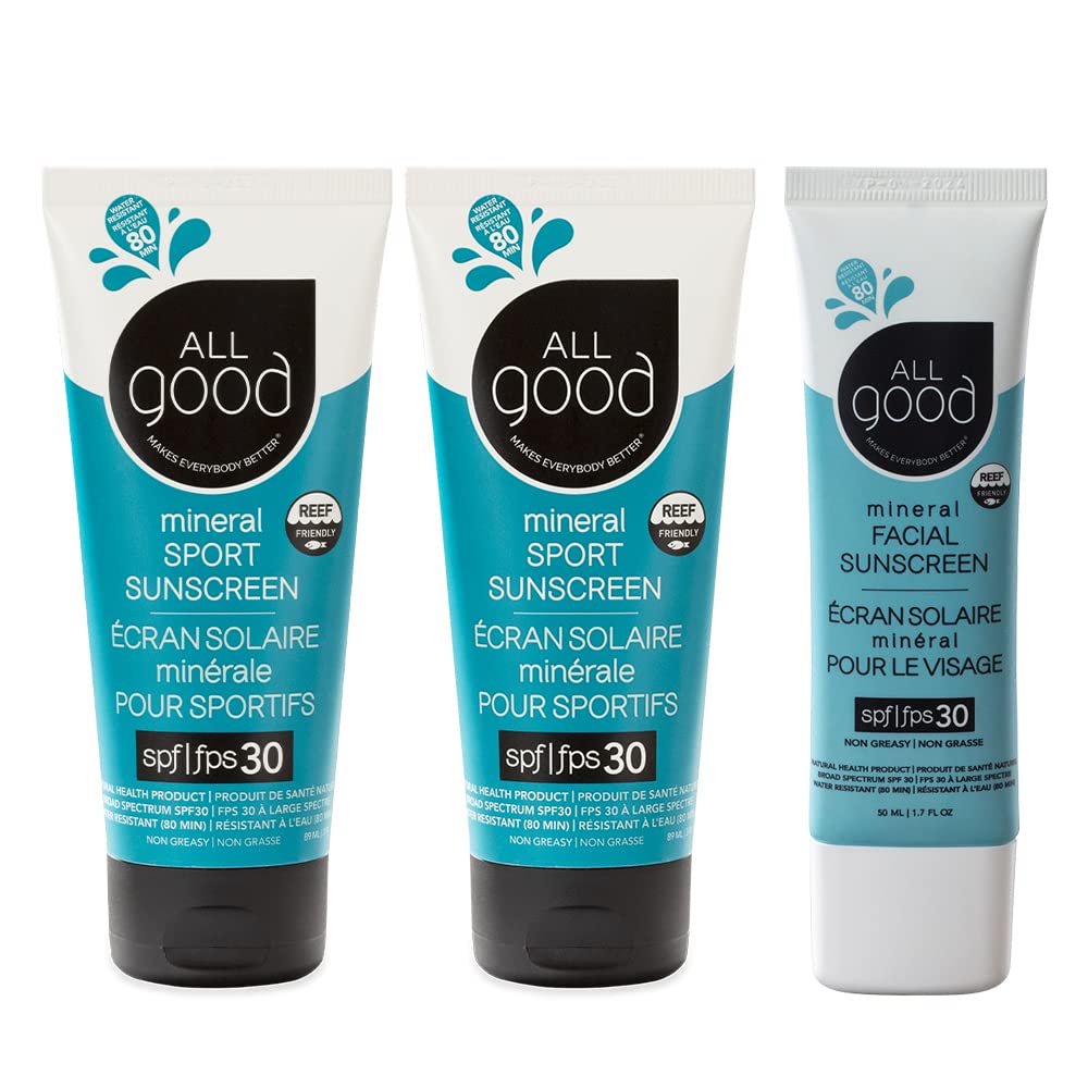 Amazon.com: All Good Sport Mineral Sunscreen & Facial Sunscreen Bundle ...