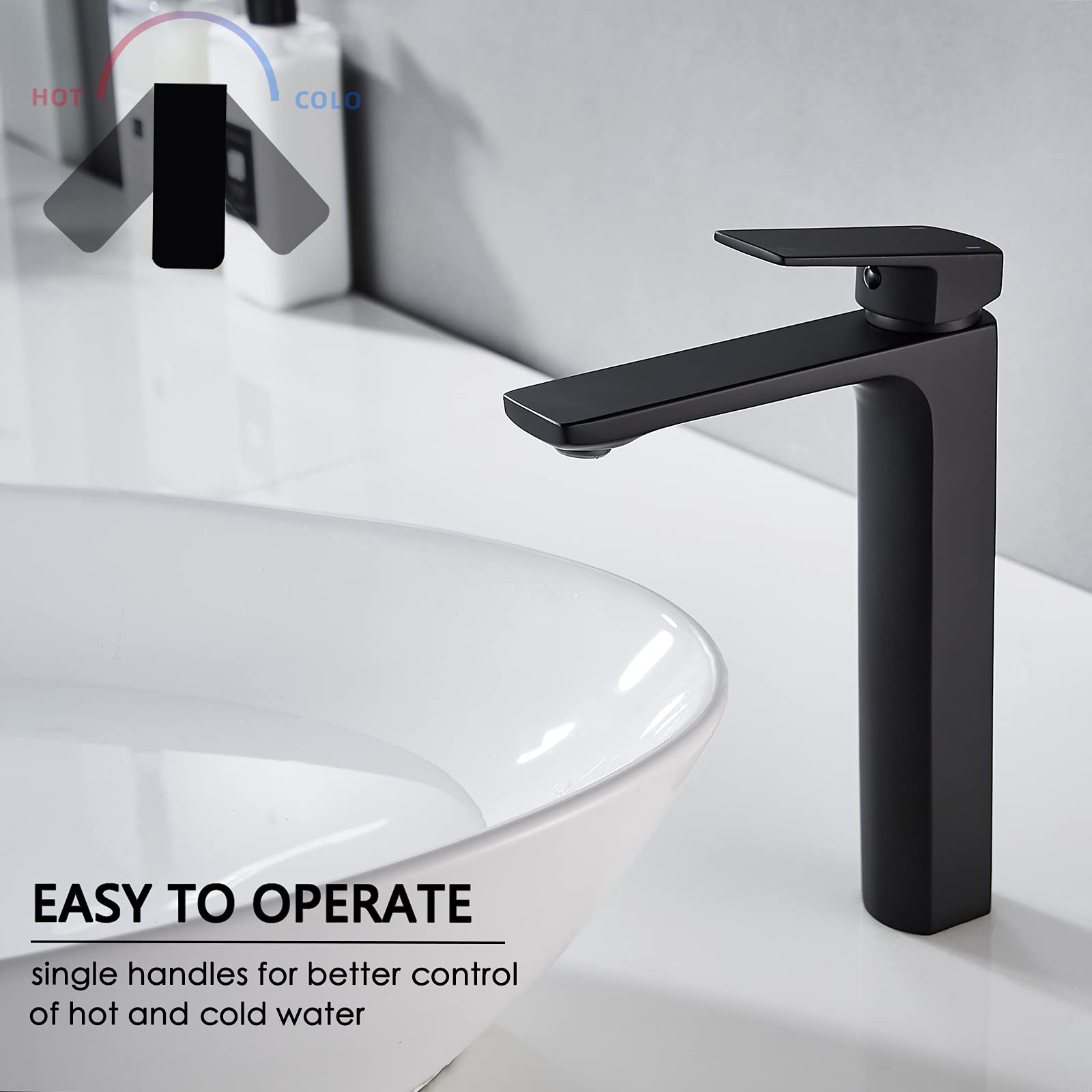 Snapklik.com : VOTON Black Vessel Sink Single Hole Tall Bathroom Faucet