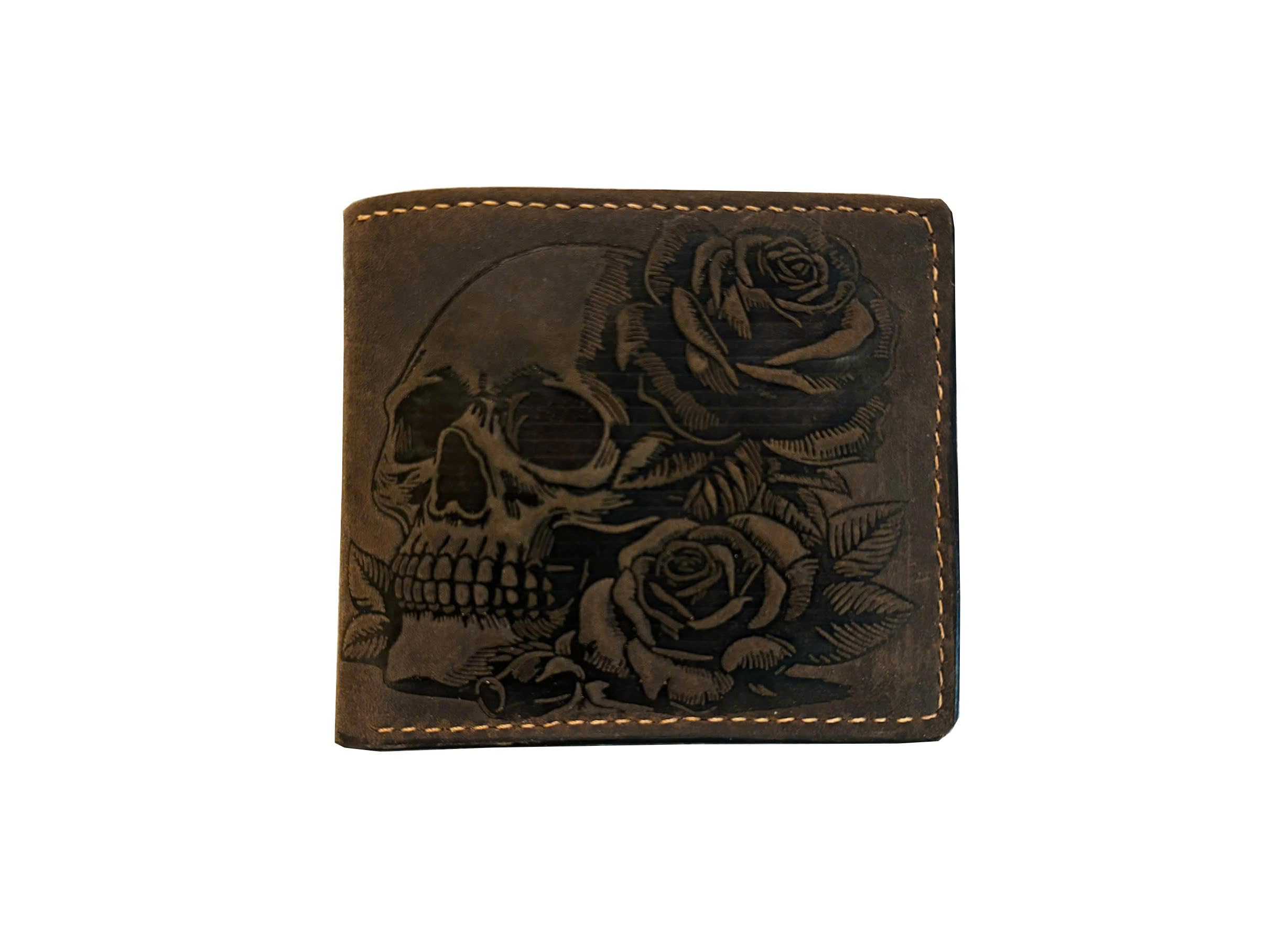 Amazon.com: Mayan Corner Leather skull wallet, bifold handmade skull ...