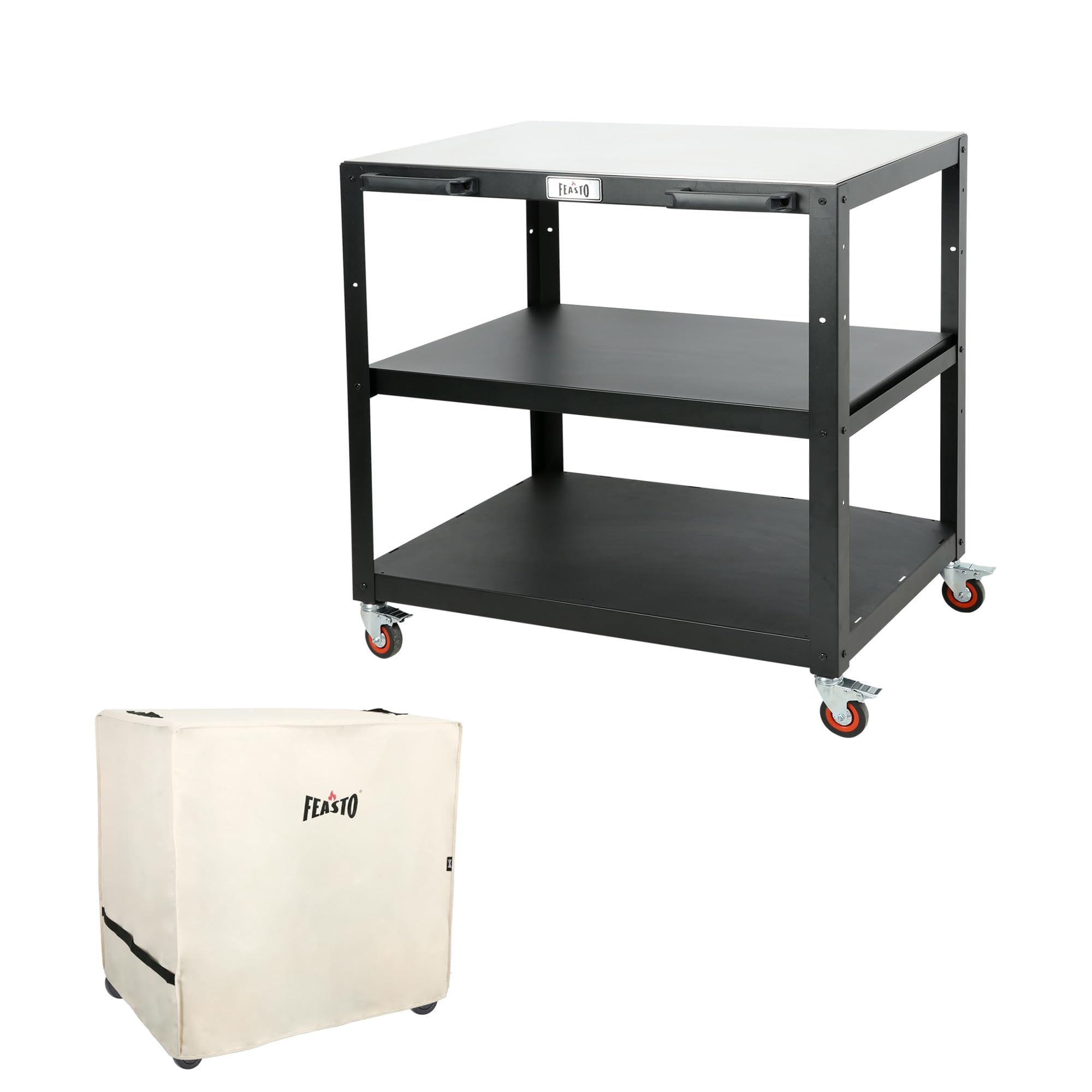 Feasto 304 Stainless Steel Table,3-Shelf Outdoor Steel Table Cart ...