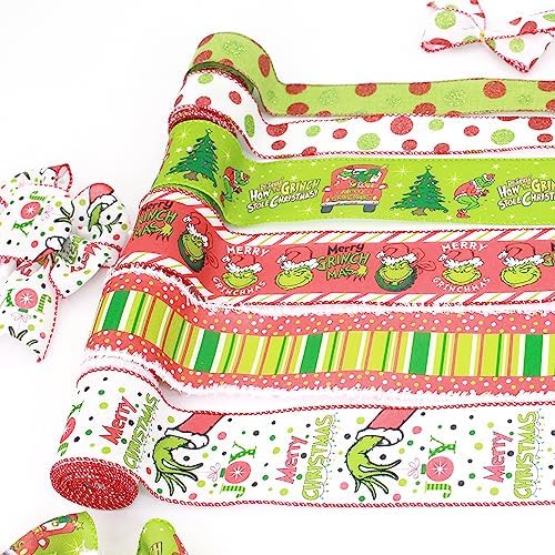 Amazon.com: Yinder 3 Rolls Christmas Wired Ribbon Red and Lime Green ...